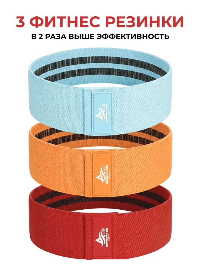 Резинки для фитнеса тканевые, эспандер для ног и ягодиц, 3 шт, Airclif
