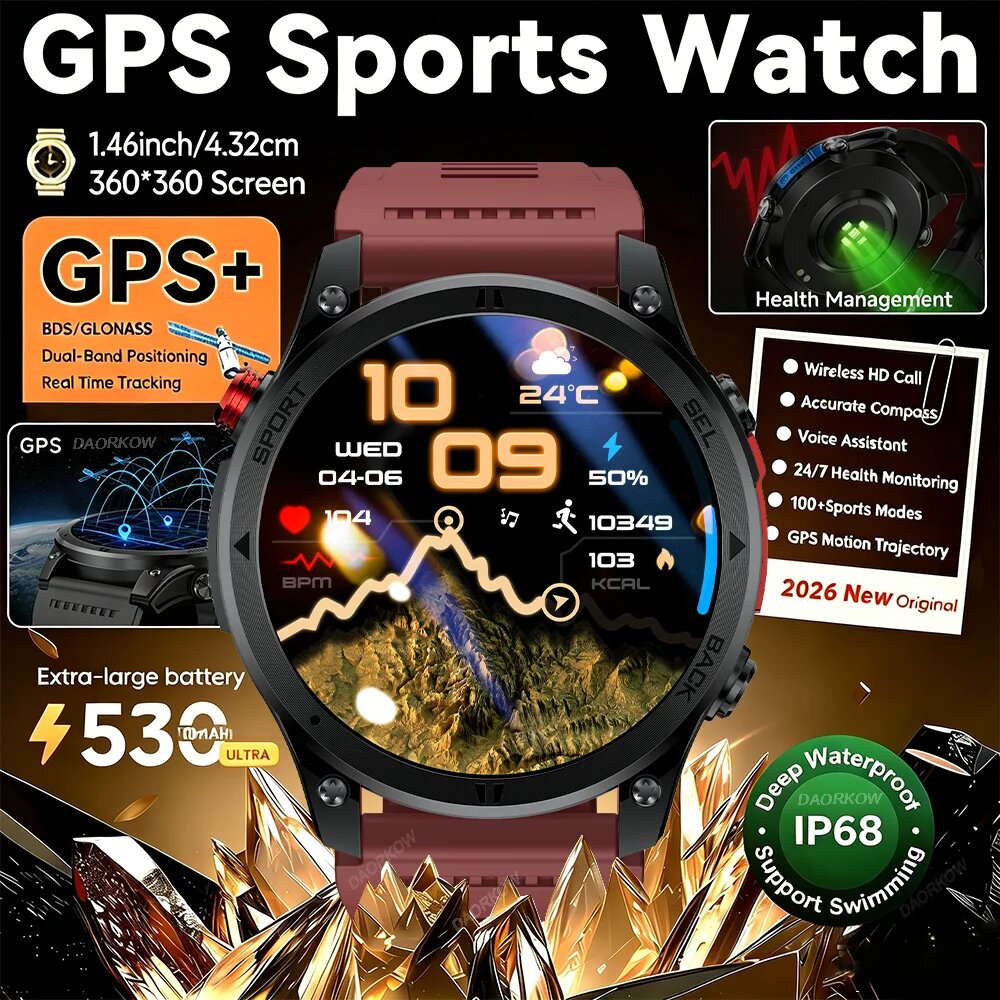 Smartwatch GPS 10ATM AMOLED Bluetooth для активного отдыха Red silicone