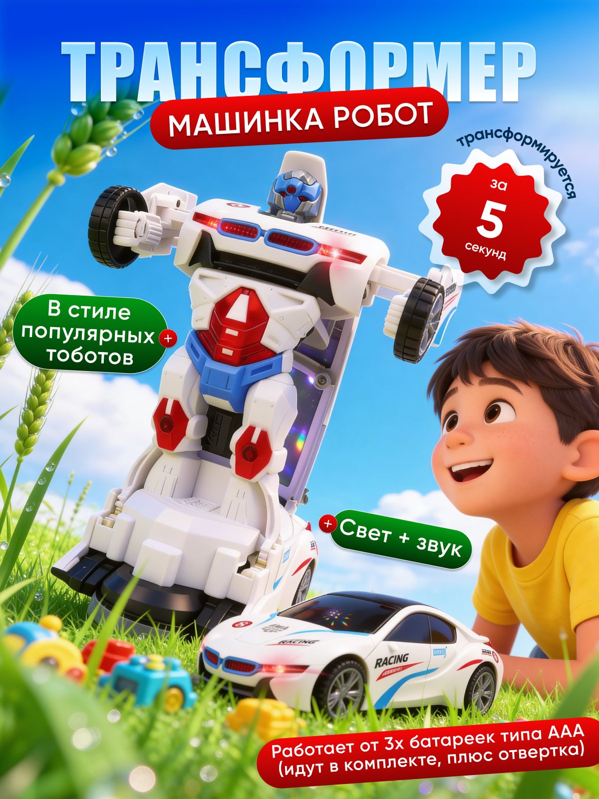 Машинка детская музыкальная игрушка трансформер