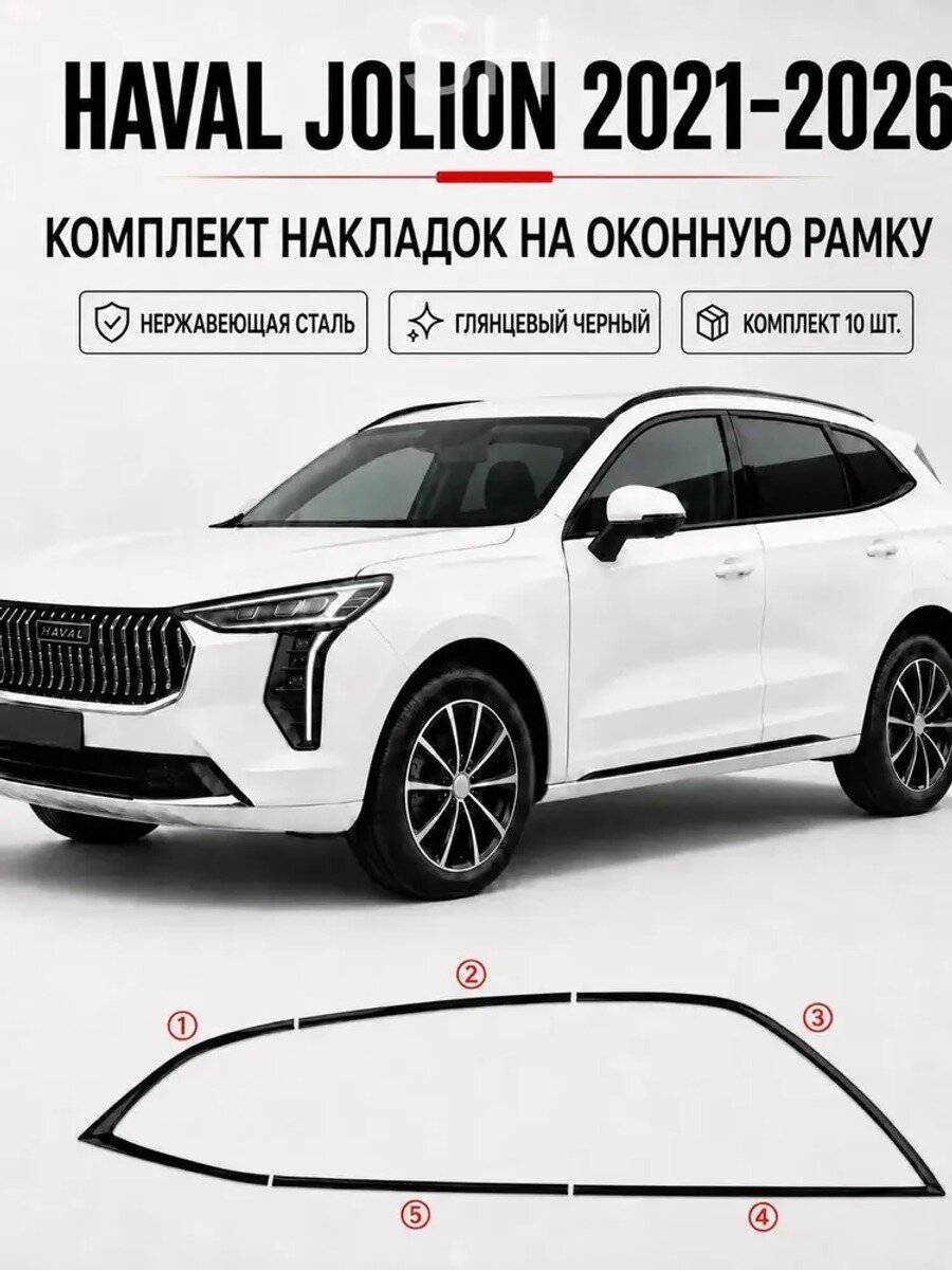 Комплект черных накладок на молдинги окон Haval Jolion B06 2021-2026, антихром, 10 шт.