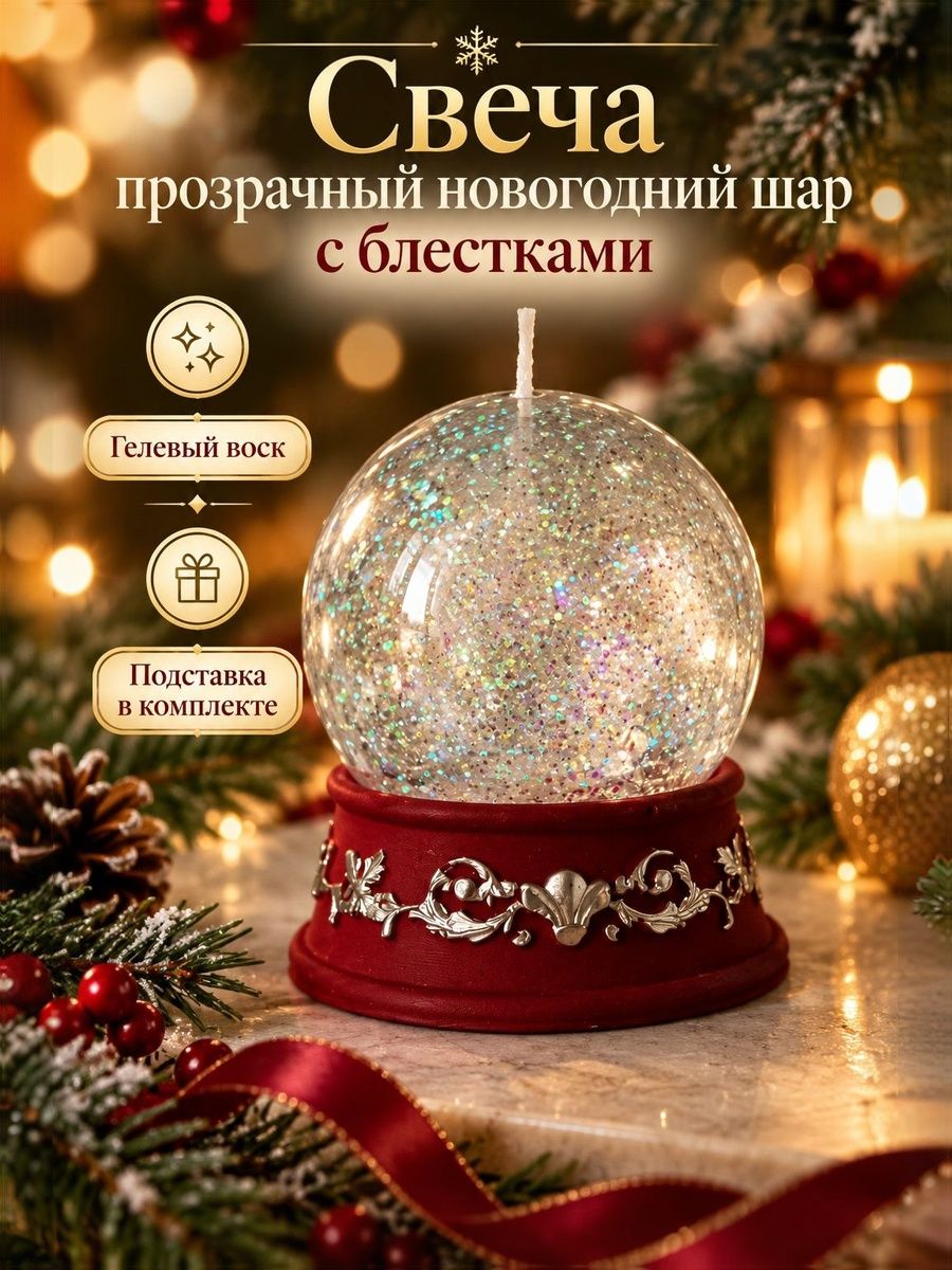 Свеча "Новогодний шар с блестками"