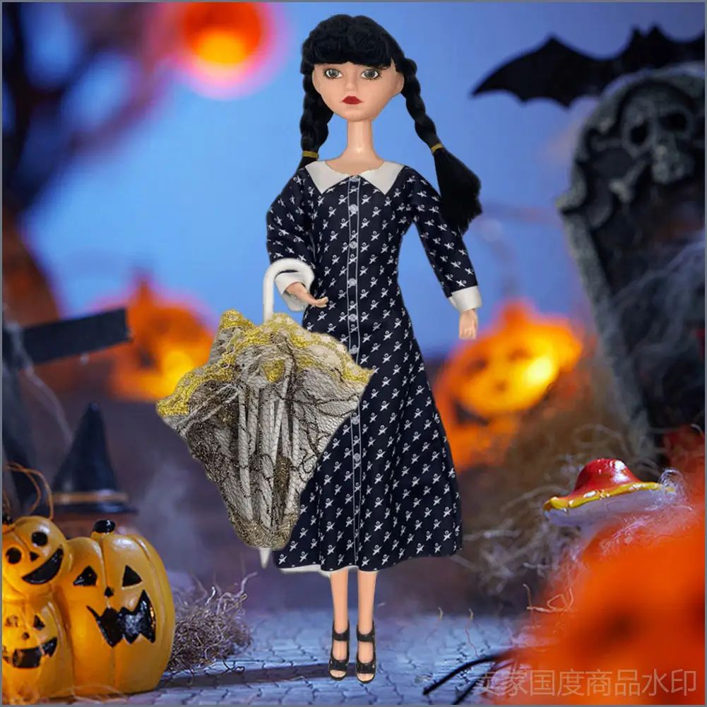 Кукла Wednesday Addams из сериала Семейка Адамс из ПВХ и ткани, 28 см, черная, с подвижными конечностями