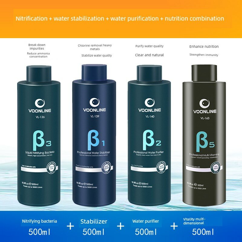 Wolver β1 Стабилизатор воды + β2 Очиститель воды + β3 Нитробактерии + β5 Витамины 500мл для очистки воды в аквариуме