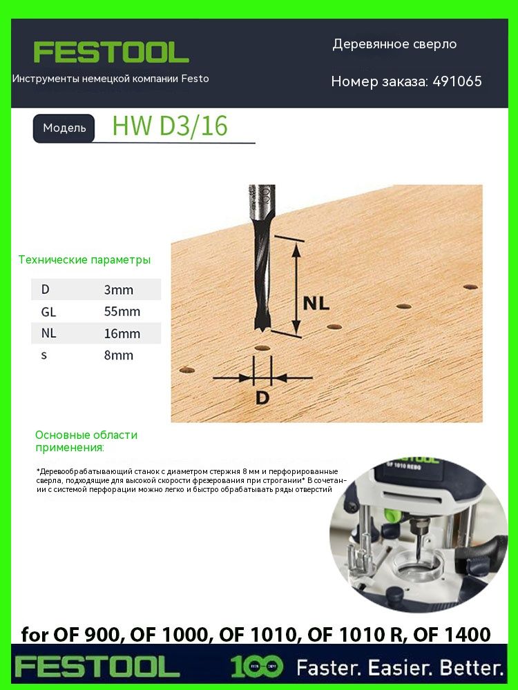 FETSOOL 491065 Сверло для дюбелей HW D3/16 для OF 900, OF 1000, OF 1010, OF 1010 R, OF 1400