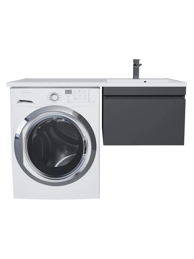 Тумба с раковиной Uperwood Magenta 50 R подвесная, под стиральную машину, 110, 5 см, черная, матовая, из ЛДСП, с ящиками, раковина для ванной, прямоугольная
