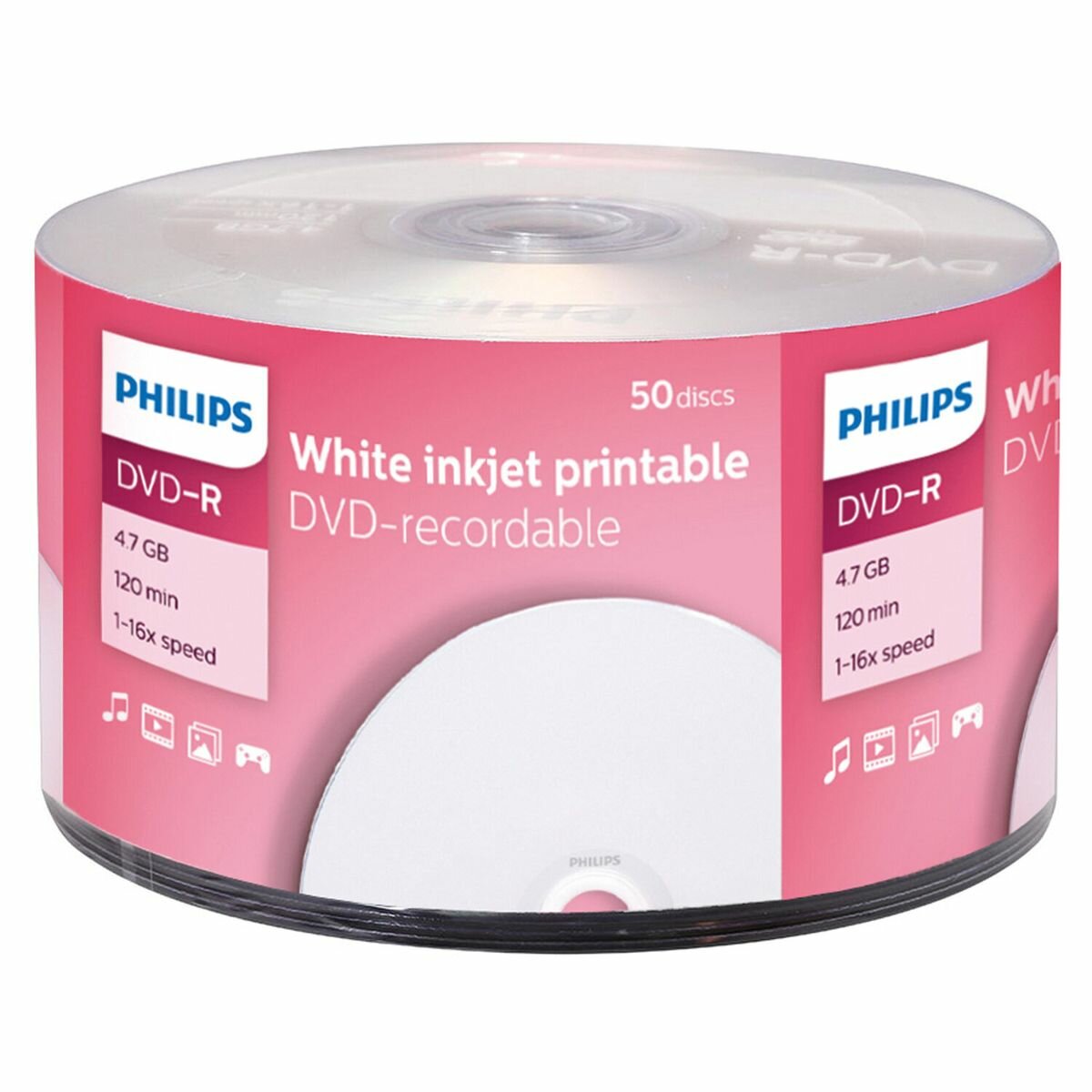 Оптический диск DVD-R Philips 4.7Gb, 16x, Bulk printable, 50шт. (DM4I6U50F/97)