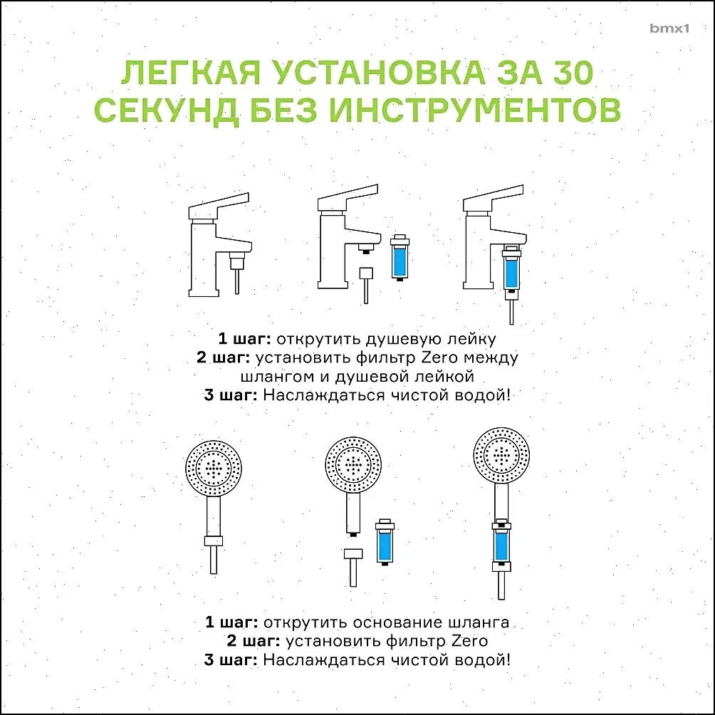 Фильтр механической очистки для душа Zero Shower Filter для очистки воды от примесей и хлора — фото 1