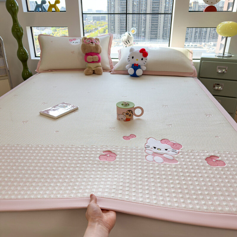 Детский охлаждающий коврик из ПЭ-нити 120x200 см, вышивка, узор Вишня KK, простыня с 1 наволочкой, ледяной шелк,