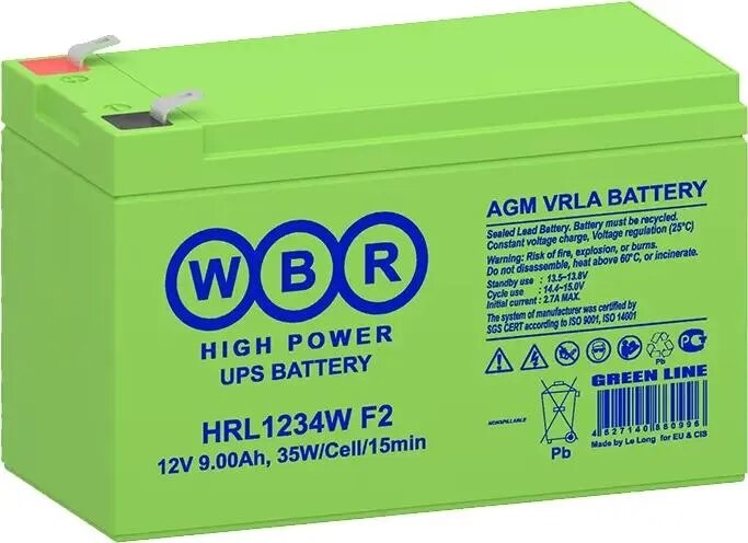 Аккумуляторная батарея WBR HRL1234W F2 для ИБП, 12В, 9Ач