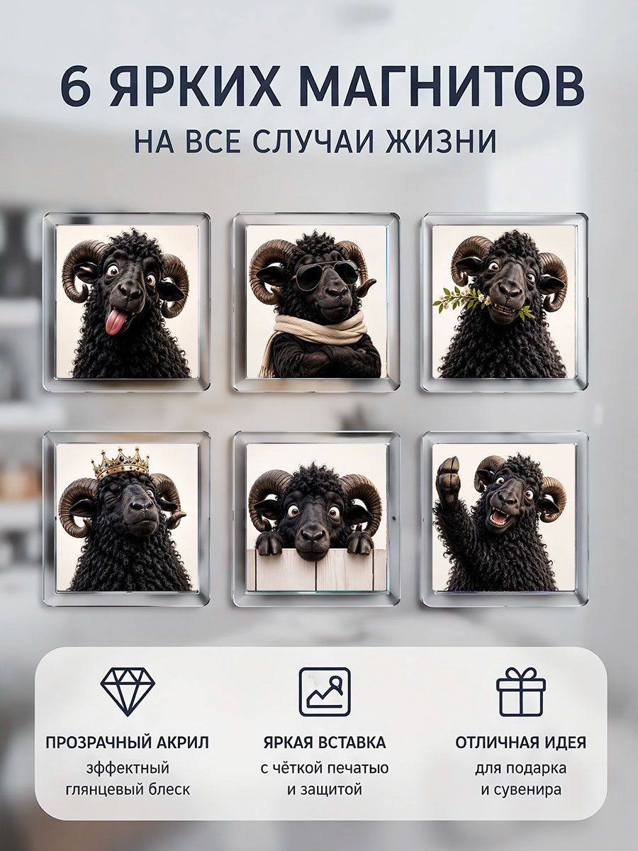 Магниты акриловые "Овечка", 6 штук