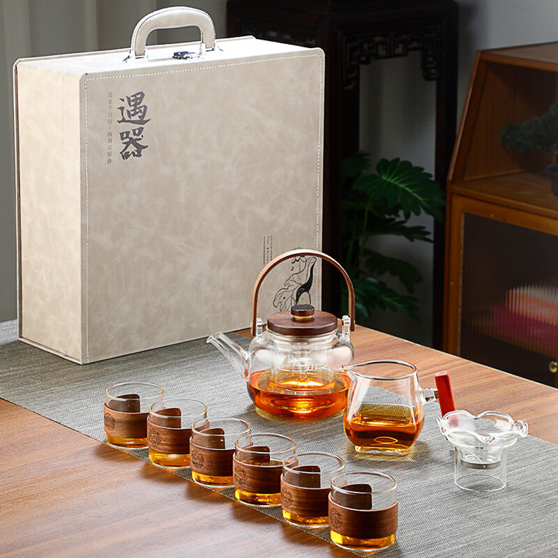 Новый чайник из орехового дерева с интегрированной ручкой для варки и кипячения, популярный на интернете, стеклянный чайник, термостойкий чайник для высоких температур, оптовая продажа