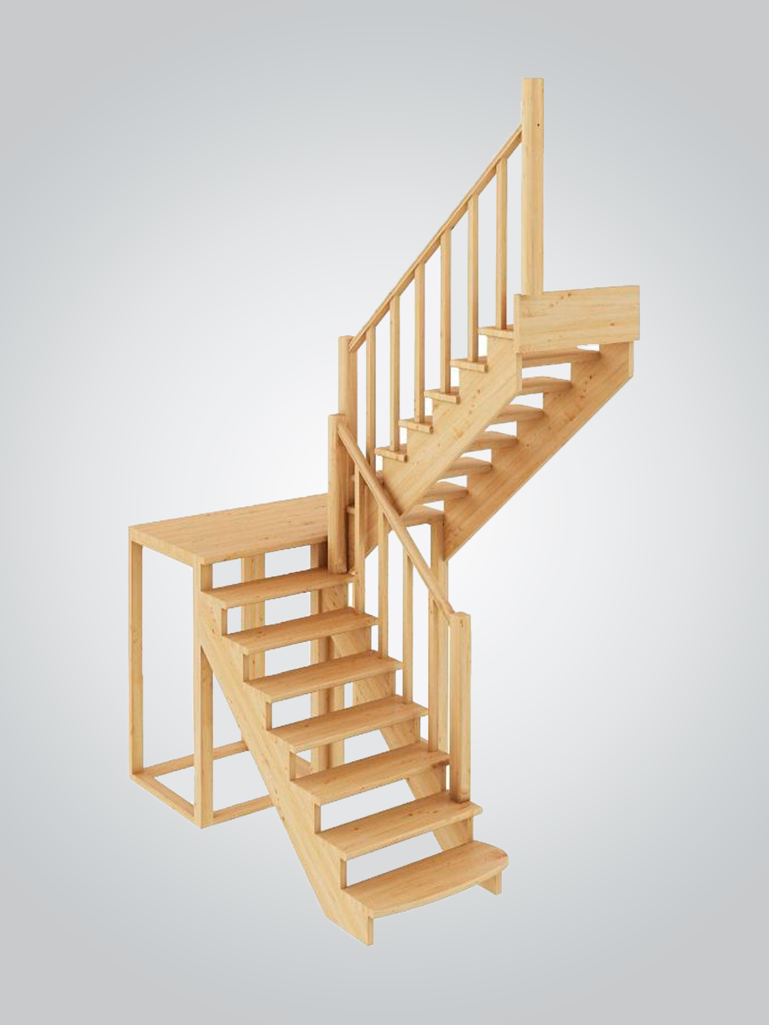 Лестница на второй этаж К-004м/1 Правая сосна под покраску