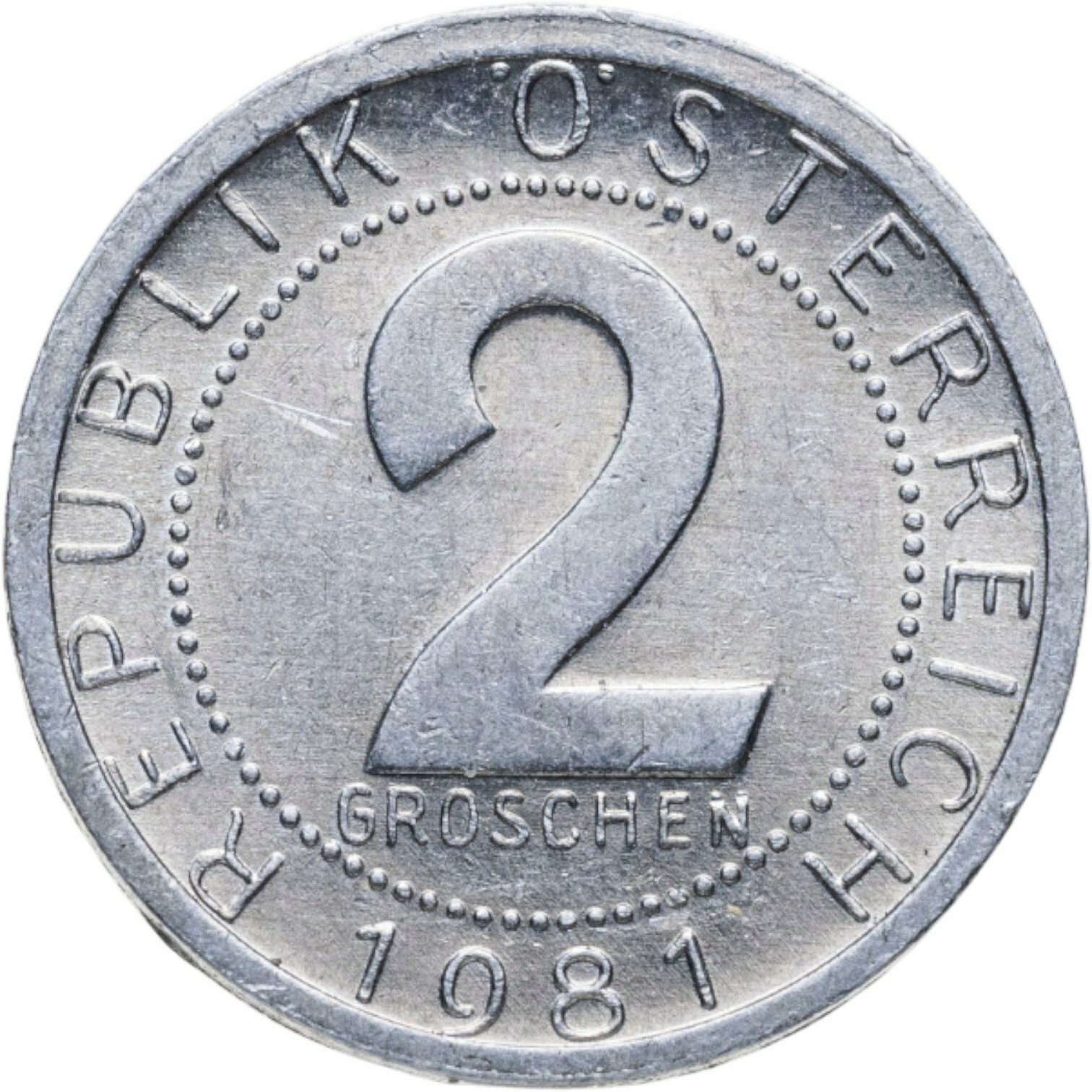 Австрия 2 гроша groschen 1981, Алюминий, в сохранности AU