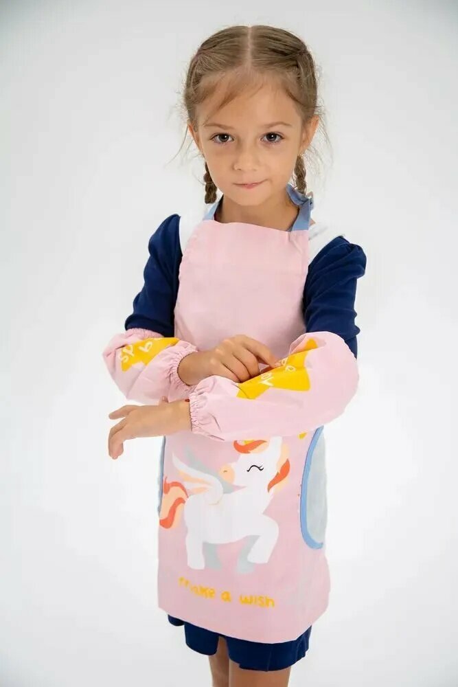 Детский фартук для творчества в школу или детский сад EEbaby розовый фартук для рисования и уроков труда с единорогом EEkid