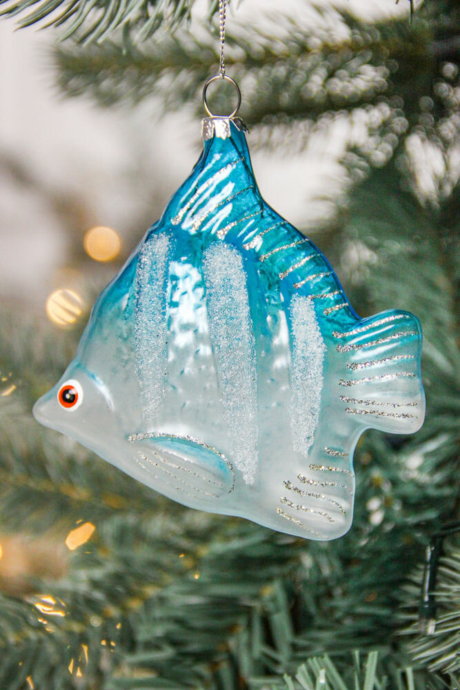 Ёлочная игрушка рыбка лазуринка, стекло, 13 см, Kurts Adler D4370-2