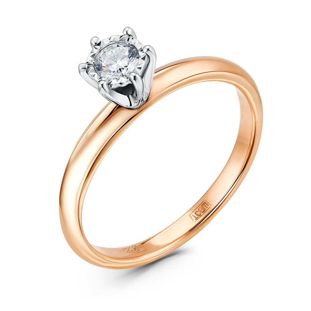 Кольцо помолвочное, красное, комбинированное золото, 585 проба, бриллиант