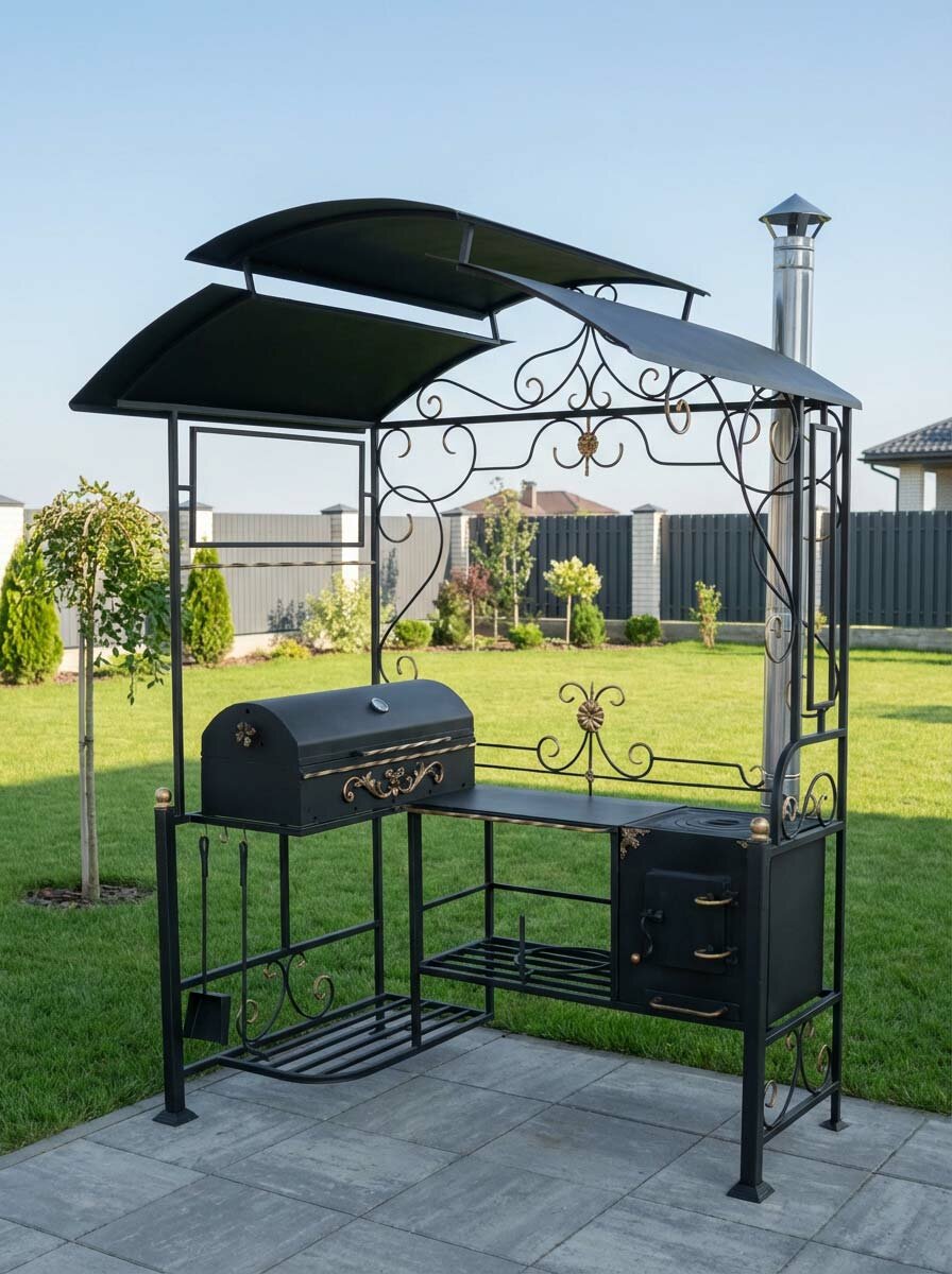 Мангал Модерн с крышкой барбекю и решеткой гриль, жаровня 4 мм, печь 4 мм