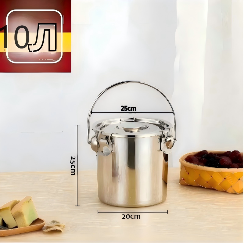 Бак для продуктов, Нержавеющая сталь, С крышкой, серебристый，10Л