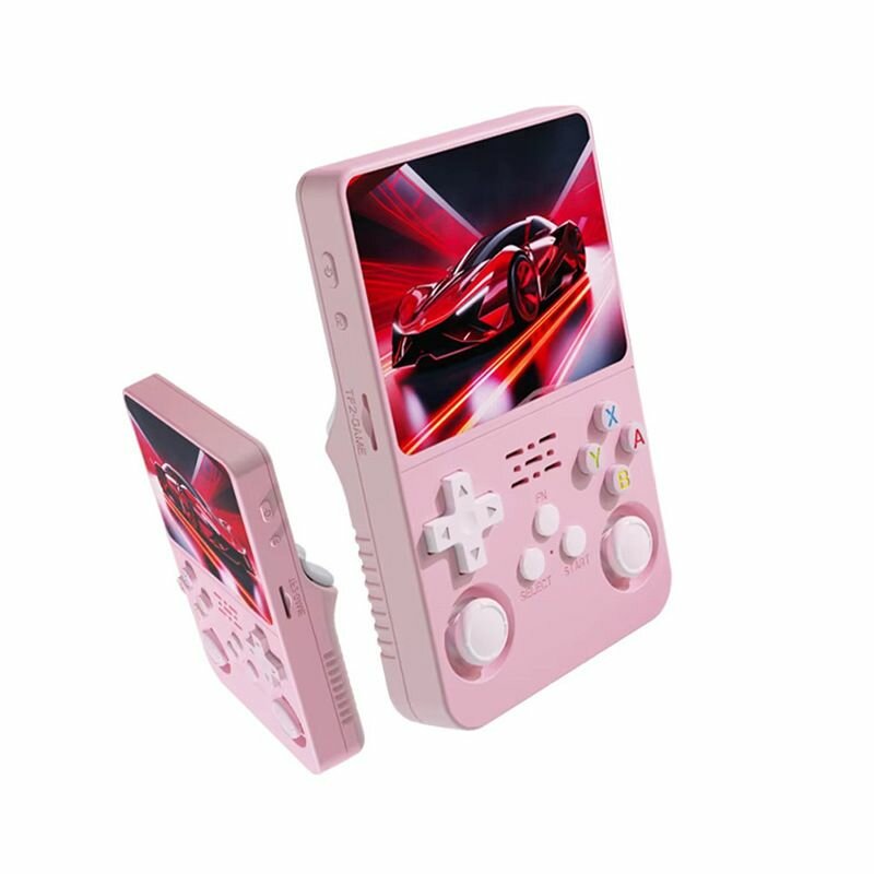 Игровая портативная мини консоль R36S с джойстиками 128G, розовый