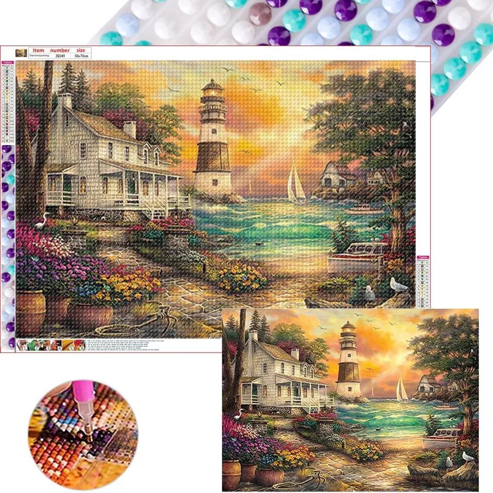 Декоративная раскраска Маяк , 70 50 см, DIY-набор со сверкающими резиновыми стразами