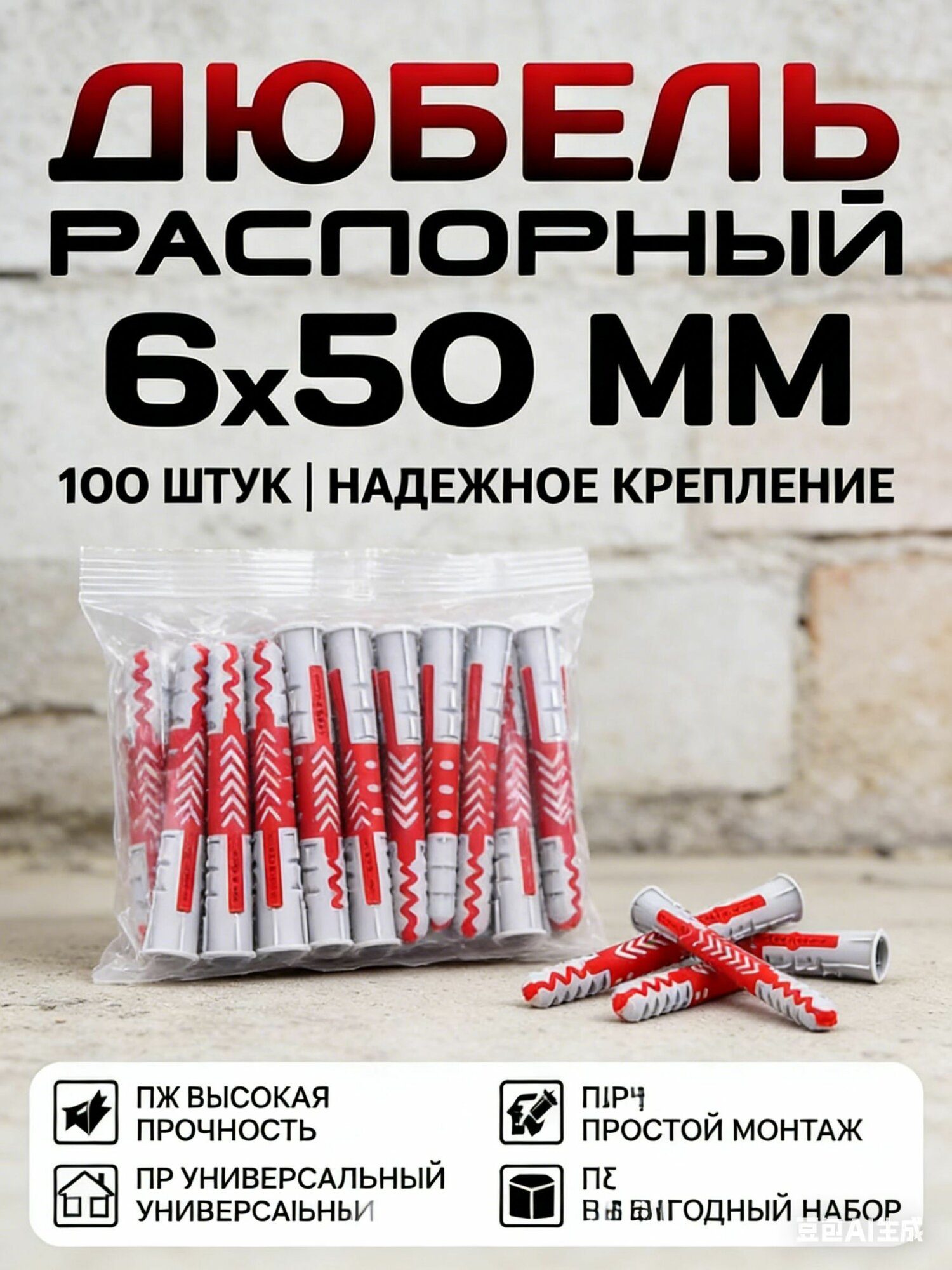 Дюбель 6 мм x 50 мм 100 шт.