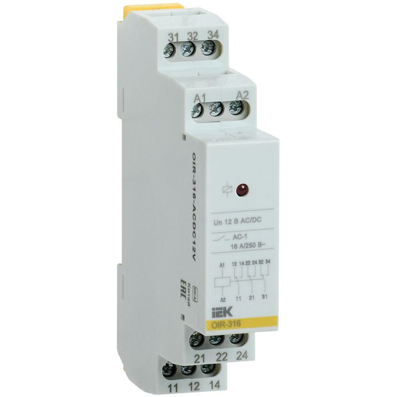 Реле промежуточное модульное OIR 3 контакта 16А 12В AC/DC, IEK OIR-316-ACDC12V (1 шт.)