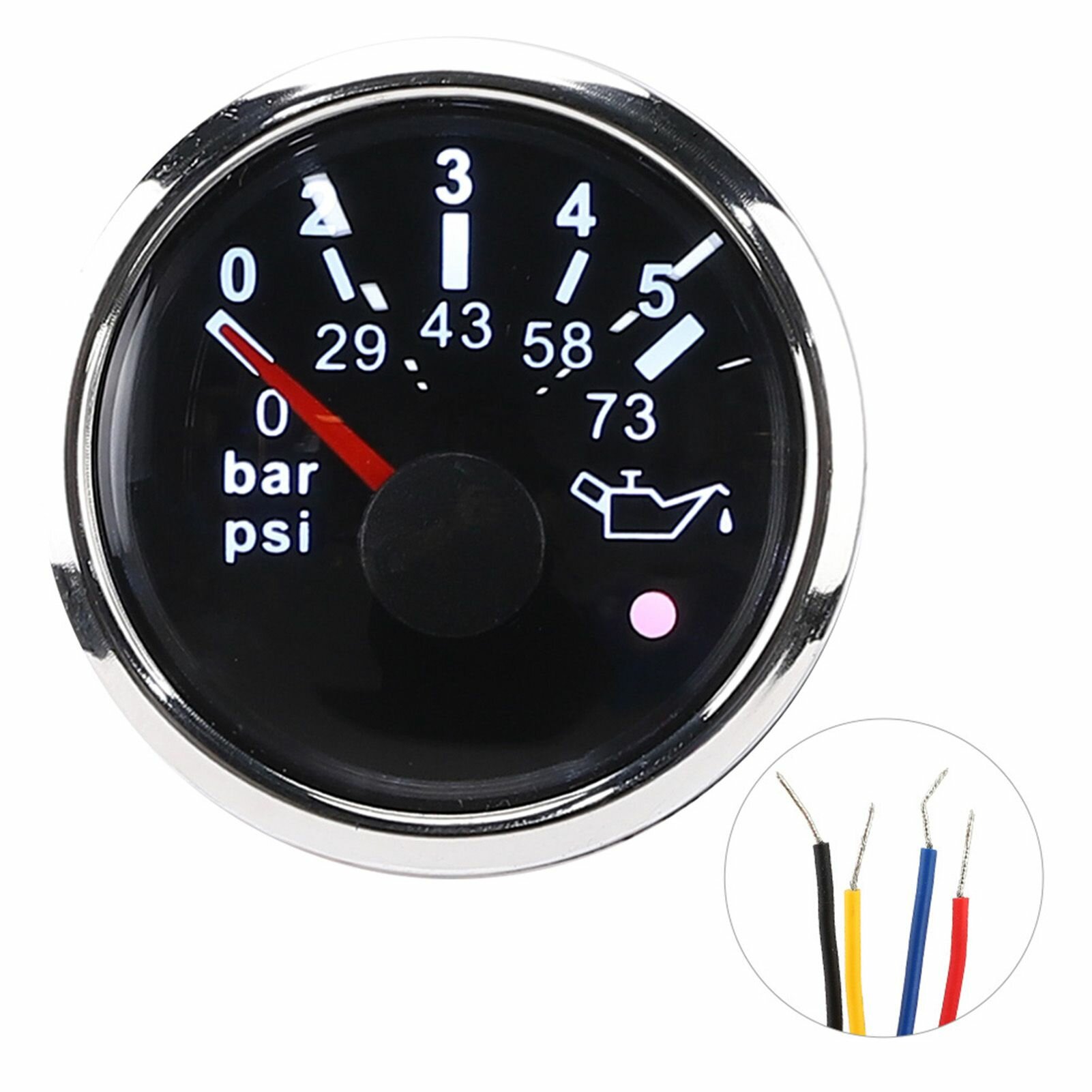 52MM/2in IP67 масляный манометр 0-5BAR 0-73PSI измеритель с умной сигнализацией для автомобилей/яхт/лодокЧерный циферблат