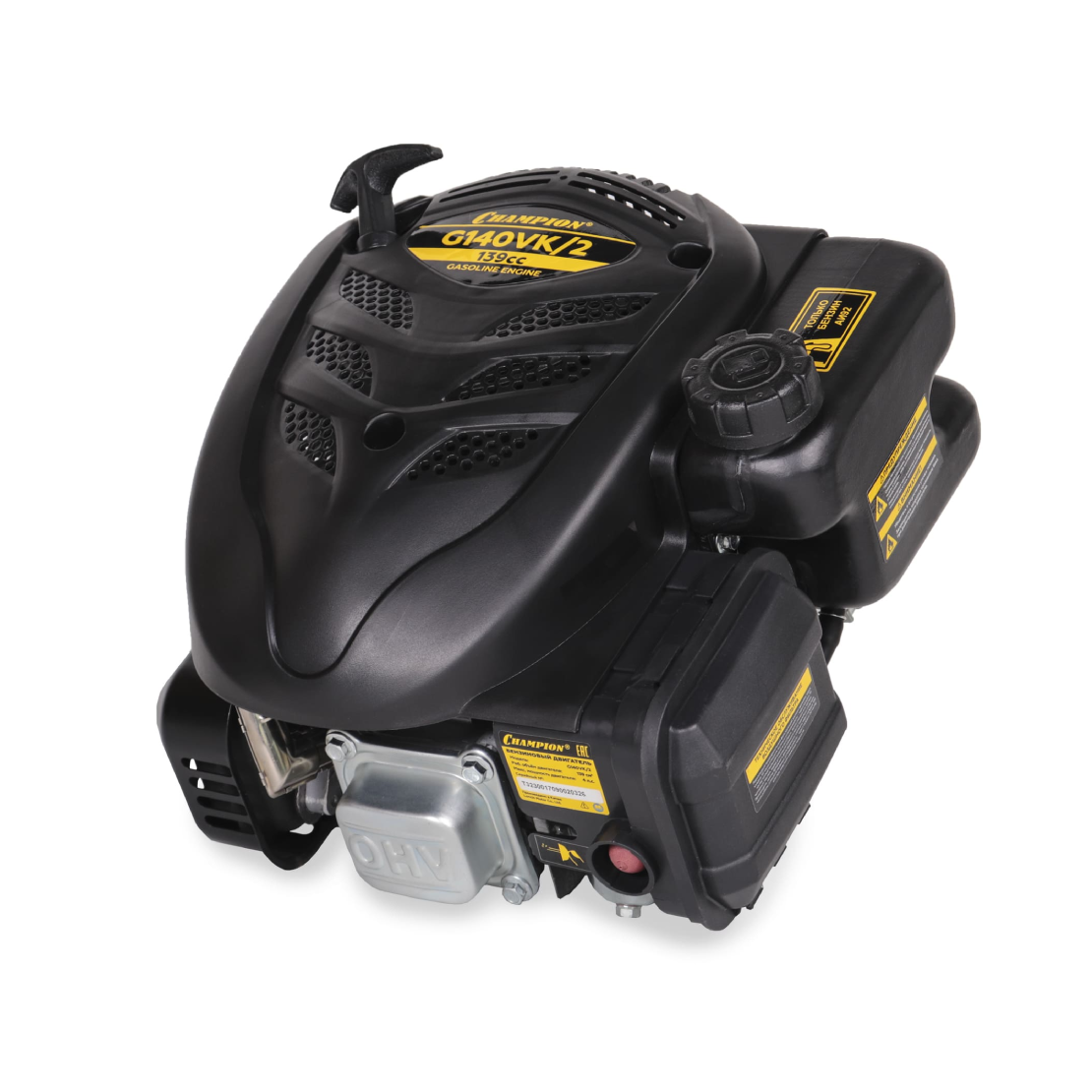 Двигатель бензиновый CHAMPION G140VK/2, 4-тактный, 4 л. с, одноцилиндровый, бак 0.9 – 1 л, черный