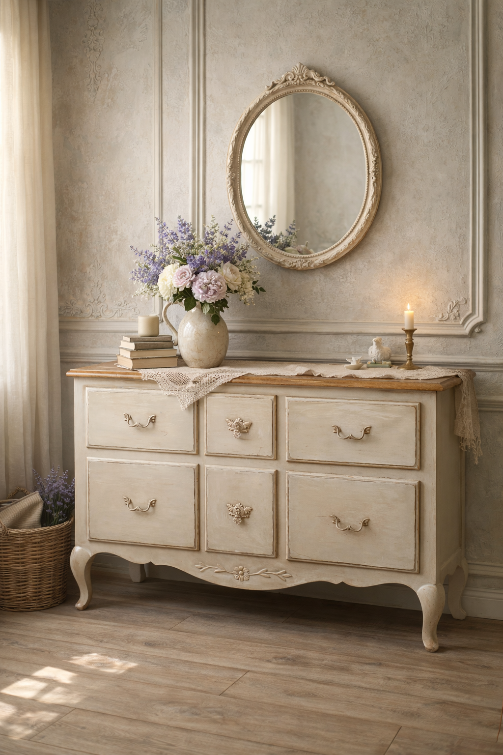 Комод деревянный прованс с выдвижными ящиками 6 шт, винтажный для спальни и гостиной, античная патина, ручная работа