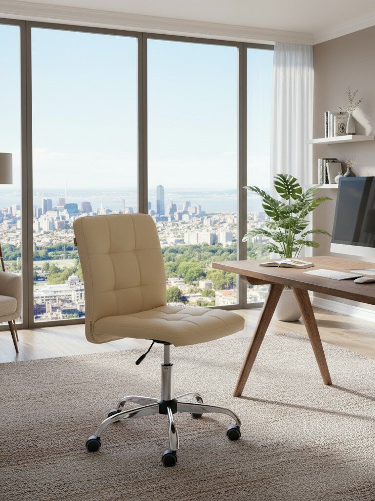 Кресло компьютерное TetChair, экокожа, с регулировкой высоты, без подлокотников, бежевое