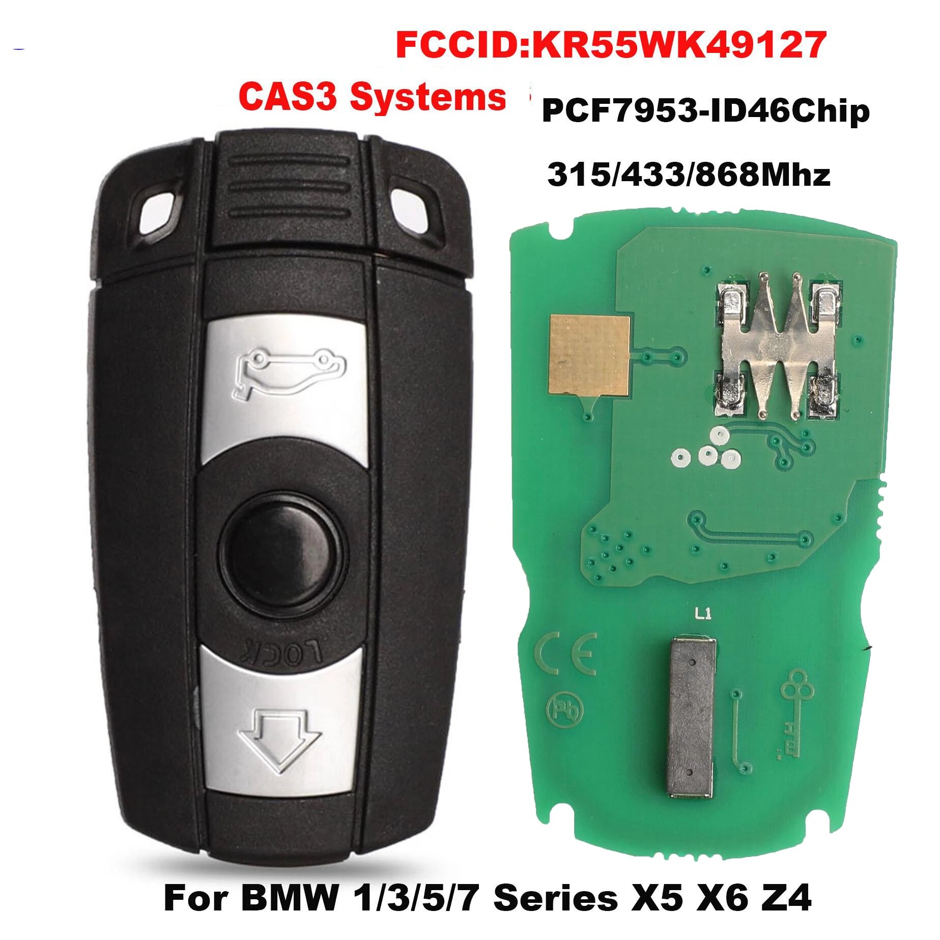 Умный Автомобильный Ключ Jingyuqin Для BMW 1/3/5/7 Серии X5 X6 Z4 CAS3 Systems 315/433/868 315mhz