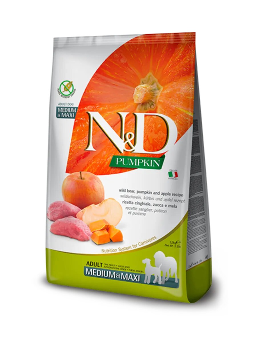 Сухой корм Farmina N&D PUMPKIN (Фармина) для собак средних и крупных пород кабан с яблоком и тыквой 2,5 кг