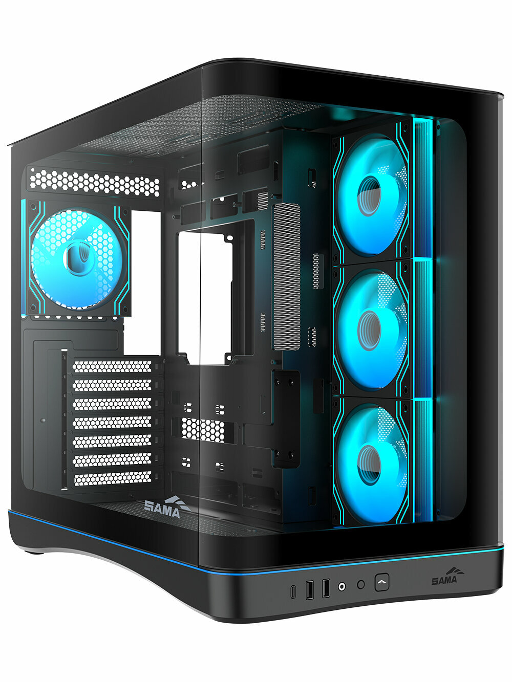 Корпус для ПК без БП SAMA V62S ARGB Black (V62S-BKADA4X1-GL)