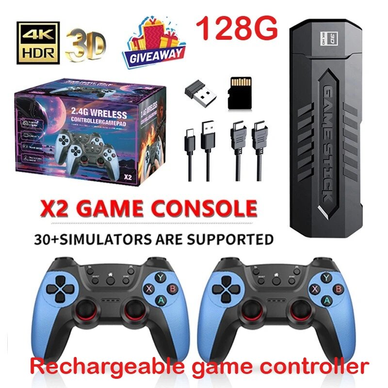 JSAMAZING X2 Retro Game Stick 4K игровая консоль 64ГБ X2 Blue 128G 40000