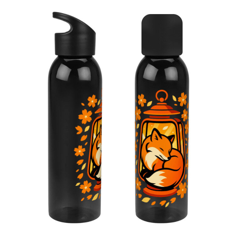 Бутылка для воды «Лиса свет фонаря» (черный)