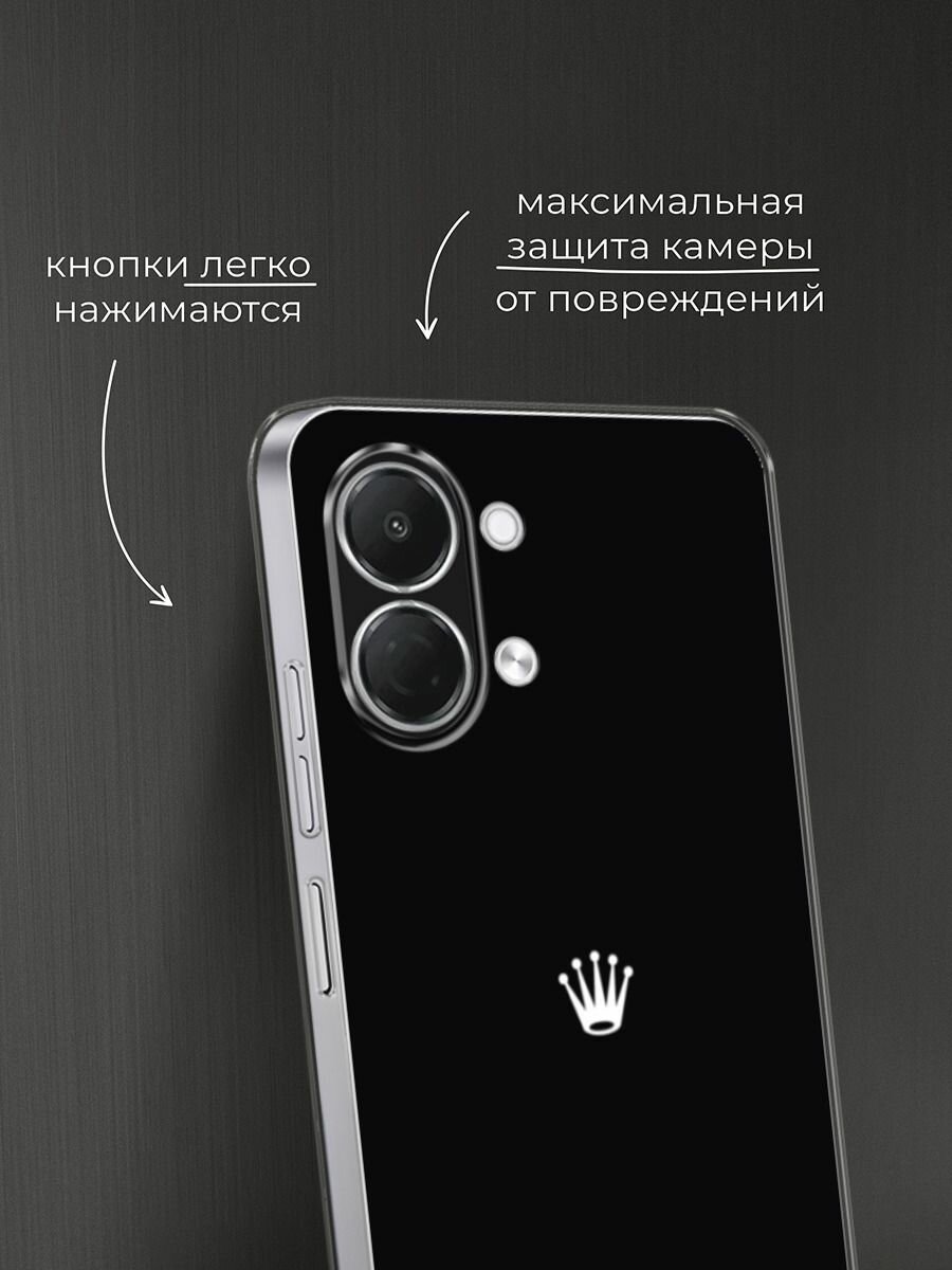 Чехол на Tecno Spark Go 3 / Текно Спарк Го 3 с принтом Белая корона на черном фоне — фото 1