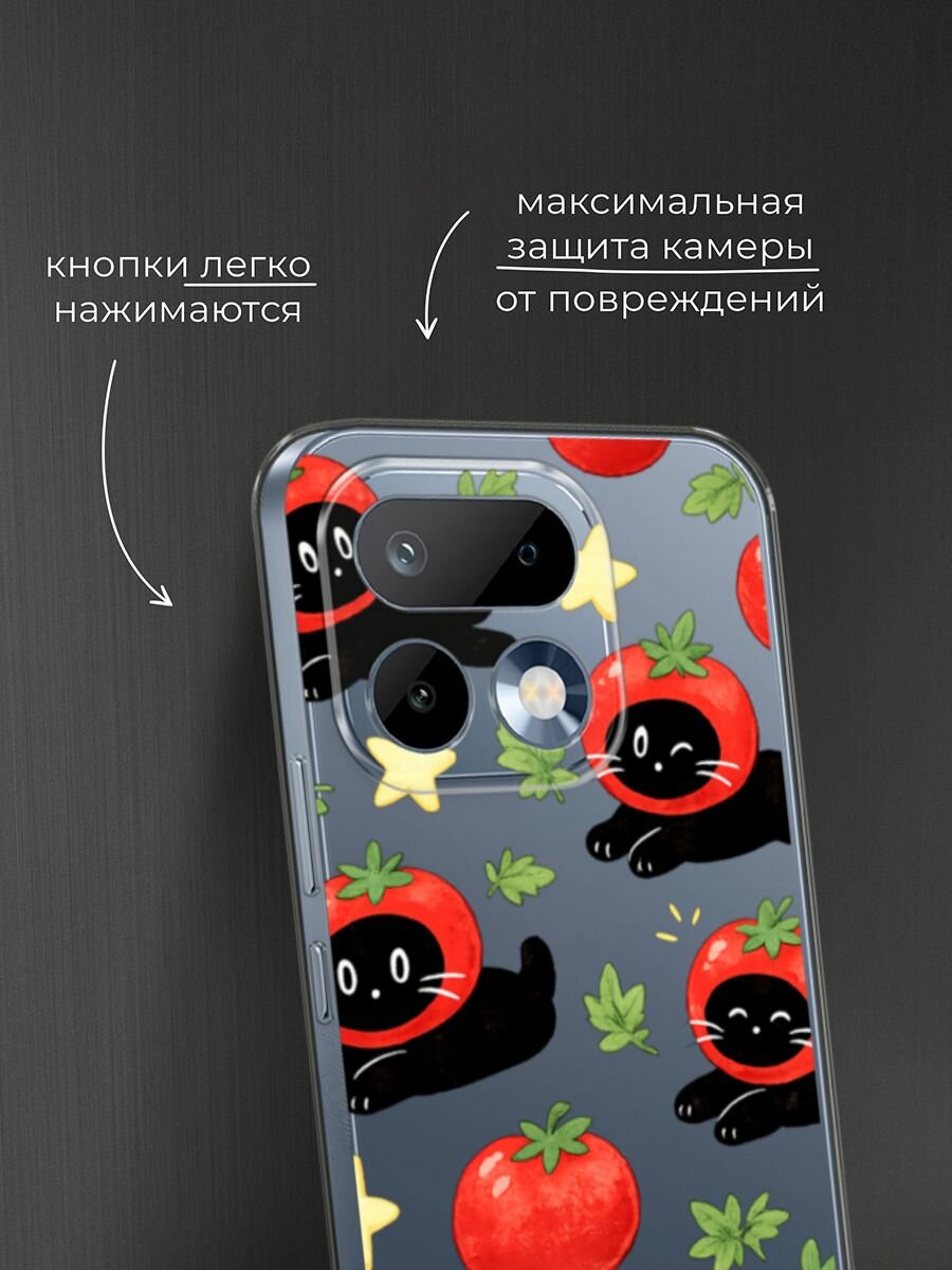 Чехол на Realme 16 Pro / Реалме 16 Про с принтом Котик-помидор, прозрачный — фото 1