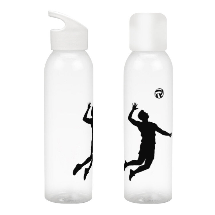 Бутылка для воды «Волейбол мужчины, черный силуэт» (белый)