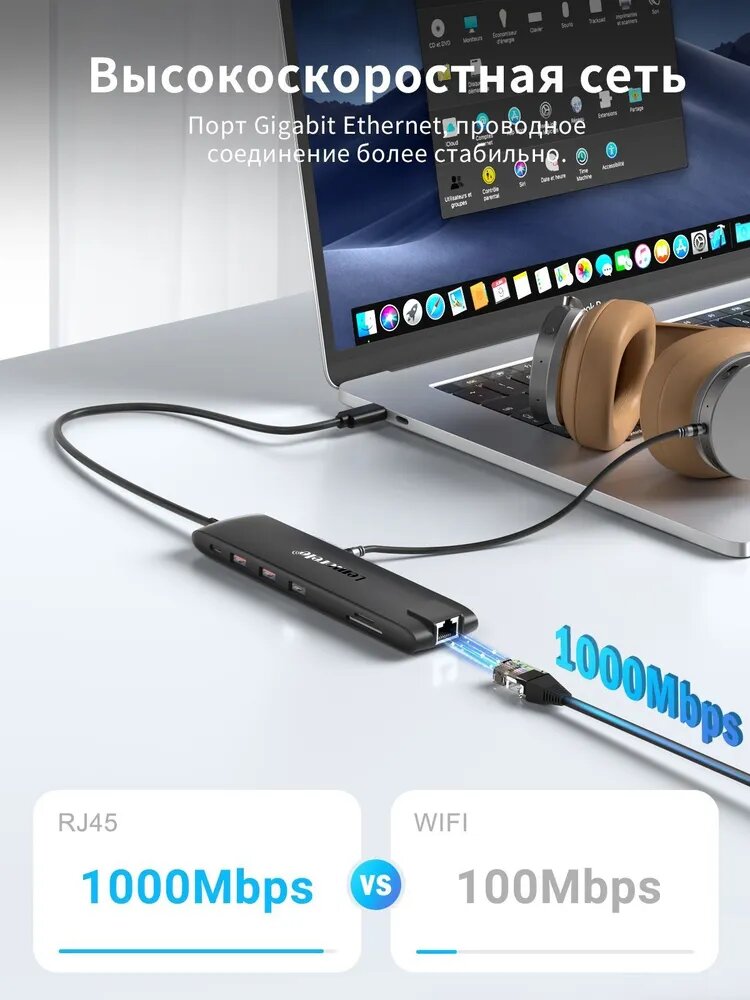 USB-концентратор Lemorele 13 в 1 для MacBook Pro/Air, USB Type-C, HDMI, USB 3.0, кардридер, черный — фото 1