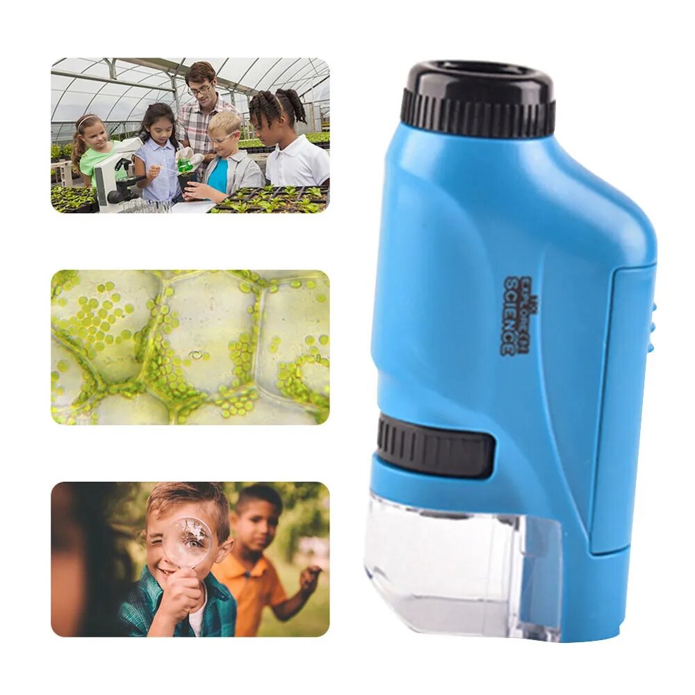 Мини-микроскоп портативный 60 120 крат, с LED-подсветкой, для детей и учебных целей