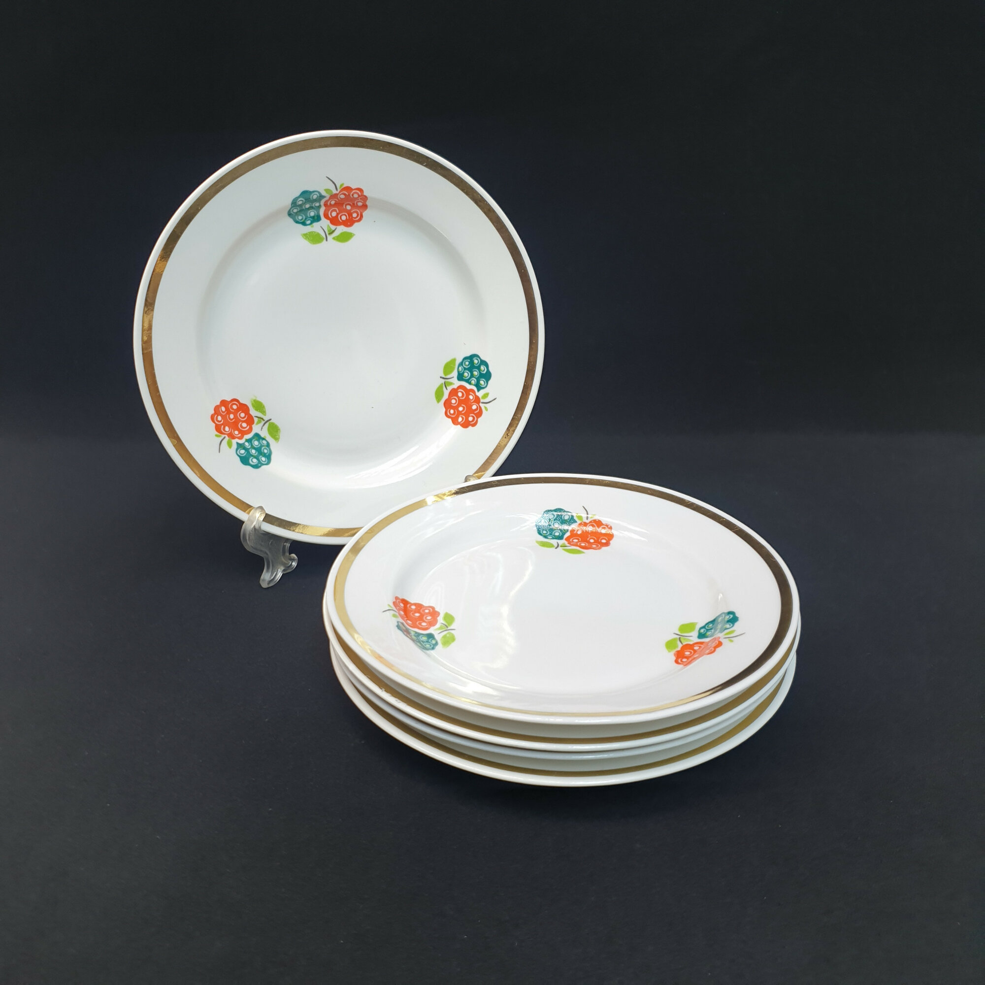 Винтажный набор из 5 десертных тарелок Дулево, фарфор 175 мм, СССР