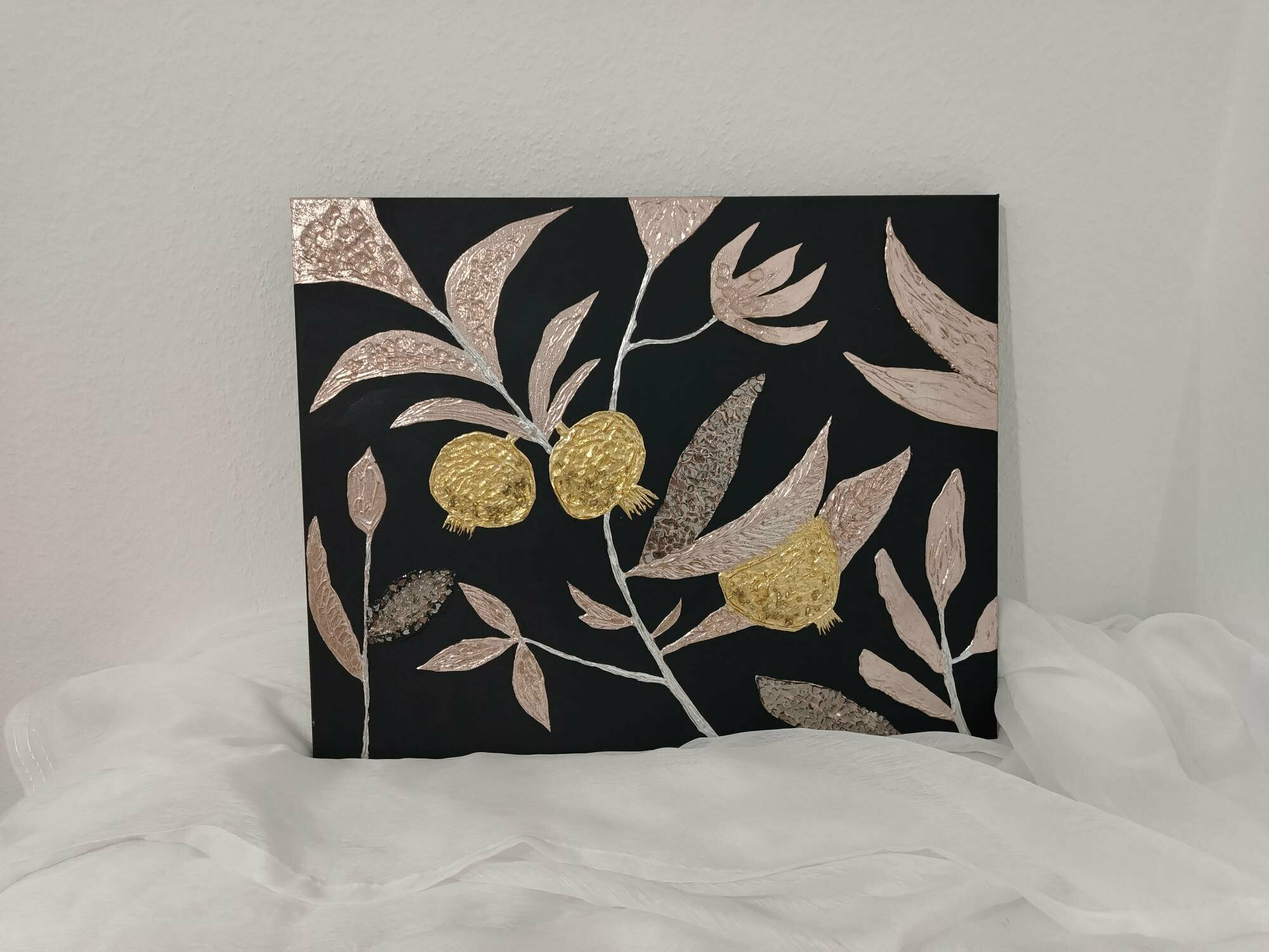 Интерьерная, авторская картина на холсте, барельеф, поталь, хрусталь, эпоксидная смола