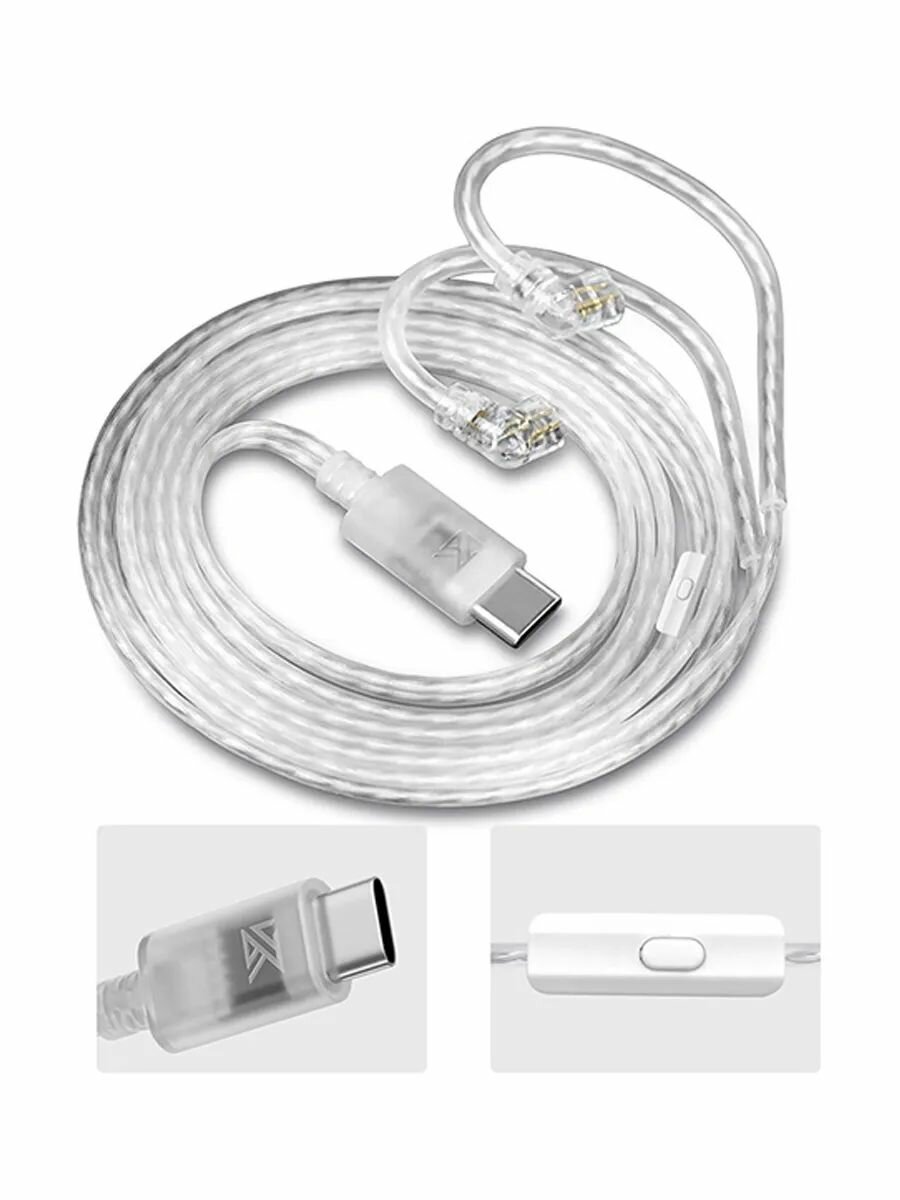KZ Type-C Silver-Plated Oxygen Free с микрофоном, серебристый, кабель для наушников