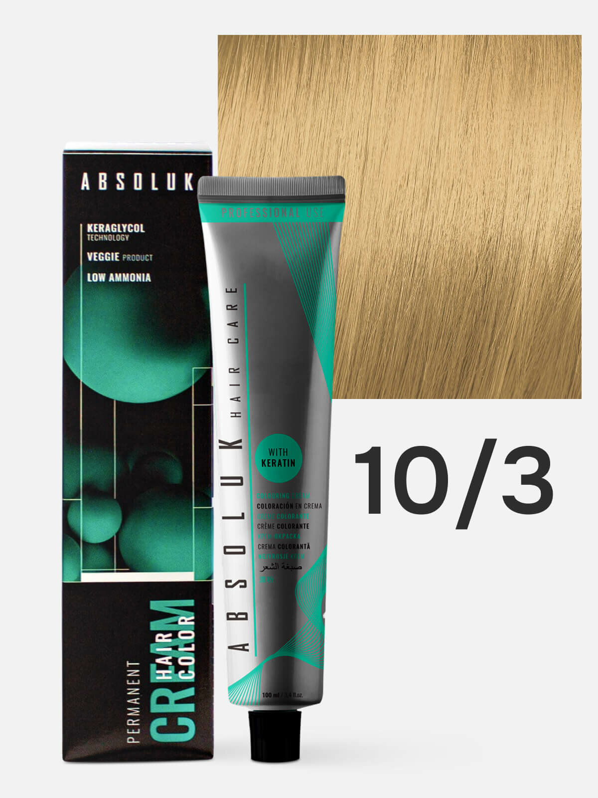 Крем - краска для волос профессиональная Absoluk Hair Color Cream 10.3 Светлый блонд Золотистый, 100 мл