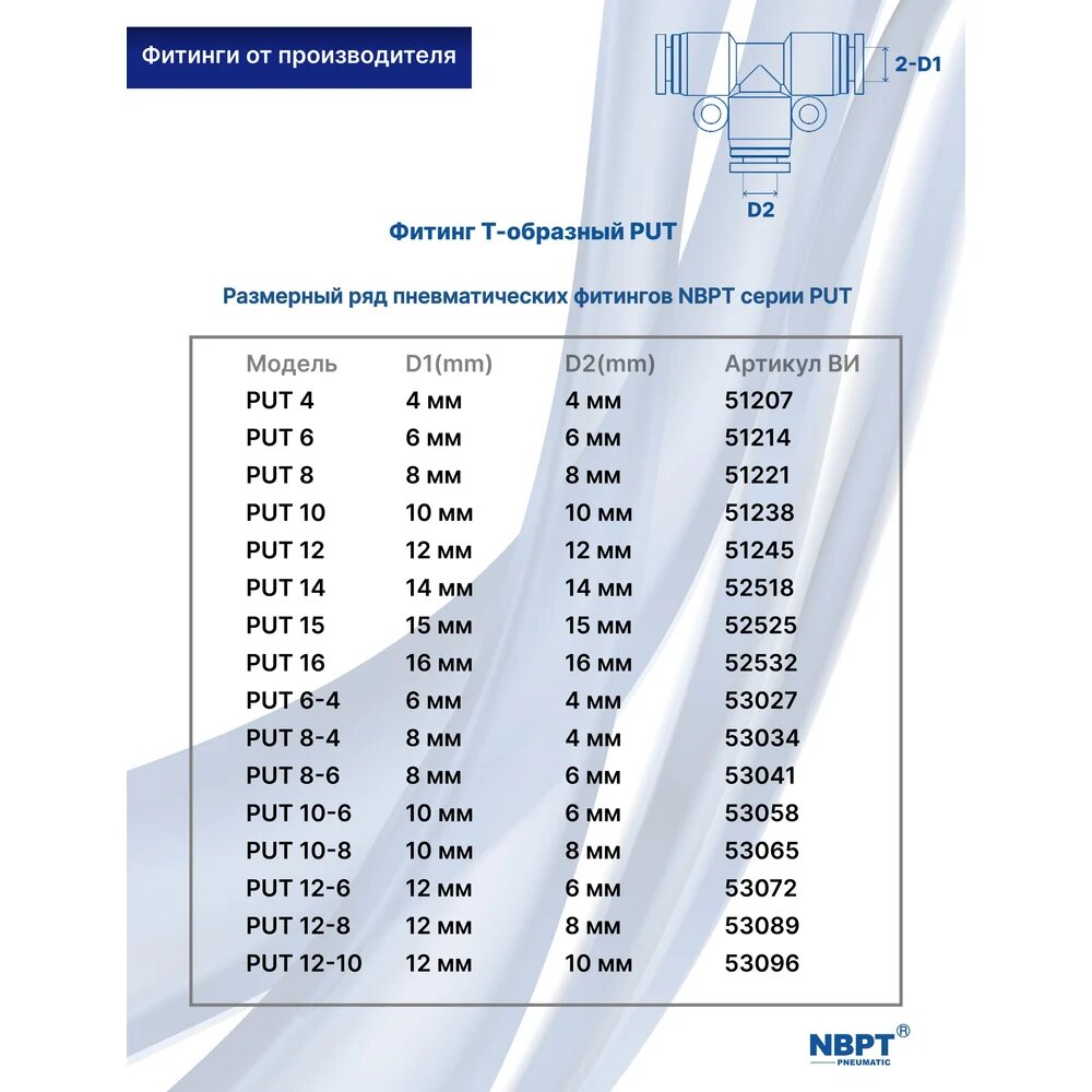 Фитинг Т-образный PUT NBPT 51221, тройник из нержавеющей стали, соединение для трубопроводов, высокая прочность — фото 1
