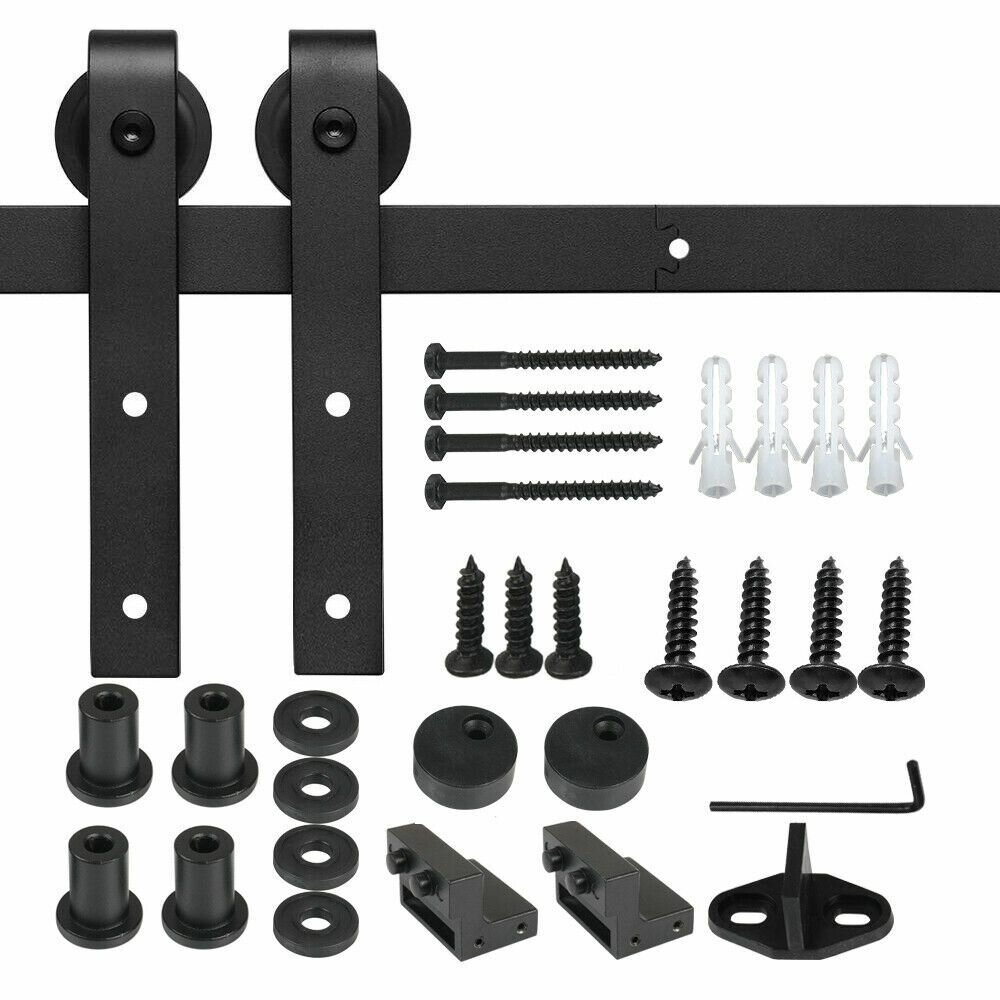 Раздвижная система-150cm Комплект фурнитуры дверь J-образный трек с подвесом, Амбарный механизм для подвесной двери с нижним фиксатором в стиле LOFT