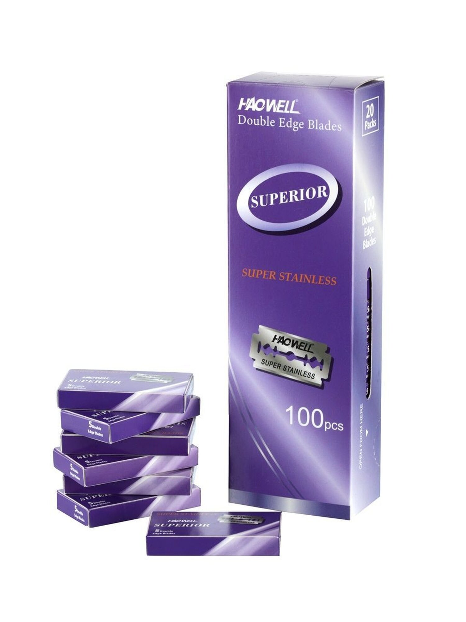 Лезвия для бритвы HAOWELL Superior, нержавеющая сталь, 100 шт