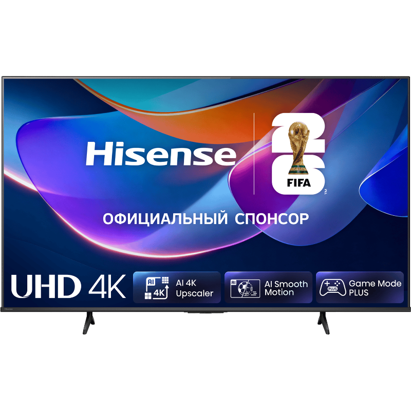 Телевизор ЖК 43' Hisense/ 43", Ultra HD, VA, DLED, Smart TV (HomeOS U9.5), Wi-Fi, DVB-T2/C/S2, 2х10W, CI+(1.4), 3хHDMI, 2хUSB, 200 nits, 4000:1, Works with Alexa, Alexa Built-in, VIDAA Voice, Yandex, Black, 2026