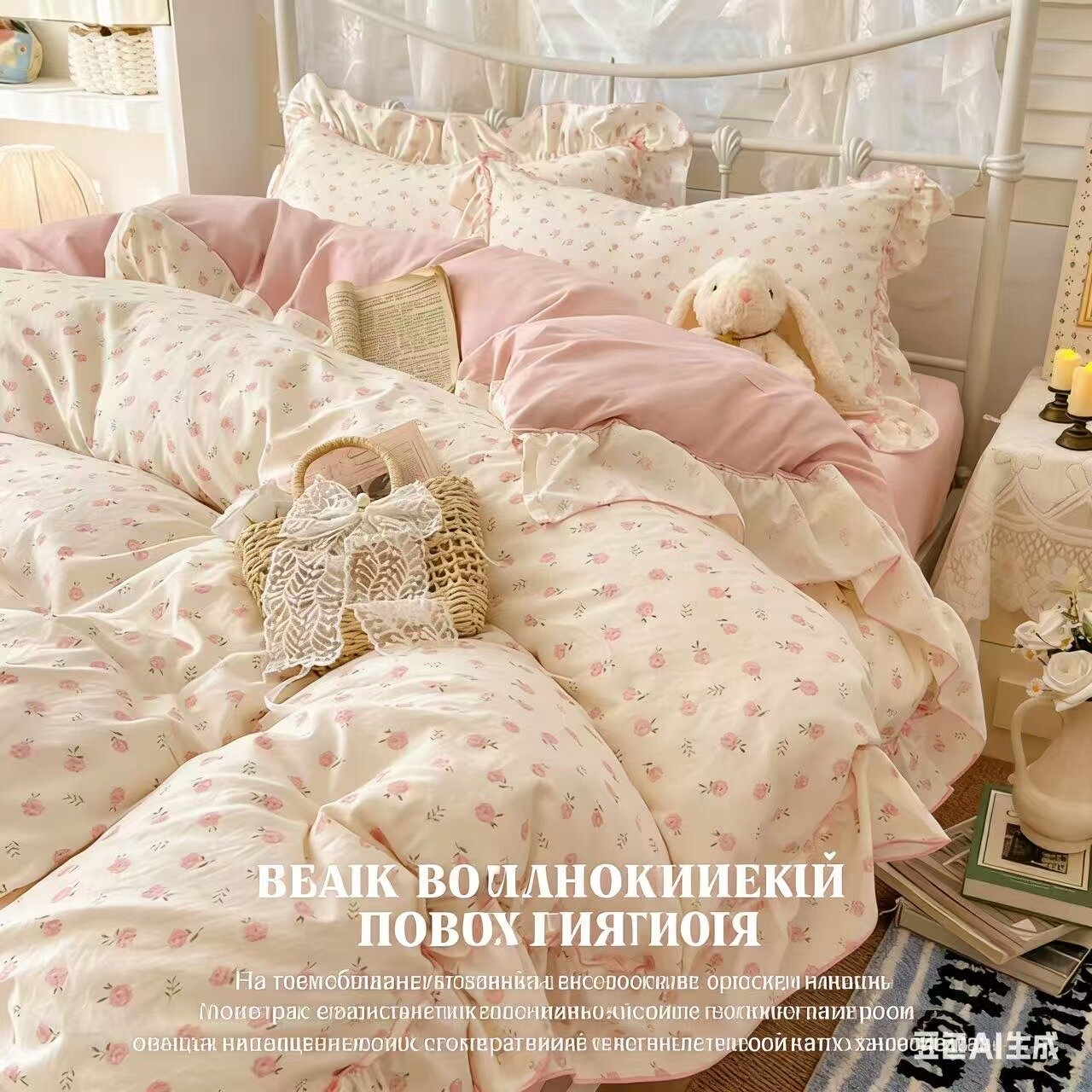 Комплект постельного белья "Нежные розы", ткань вуаль, евростандарт, 2 наволочки, 2 пододеяльника