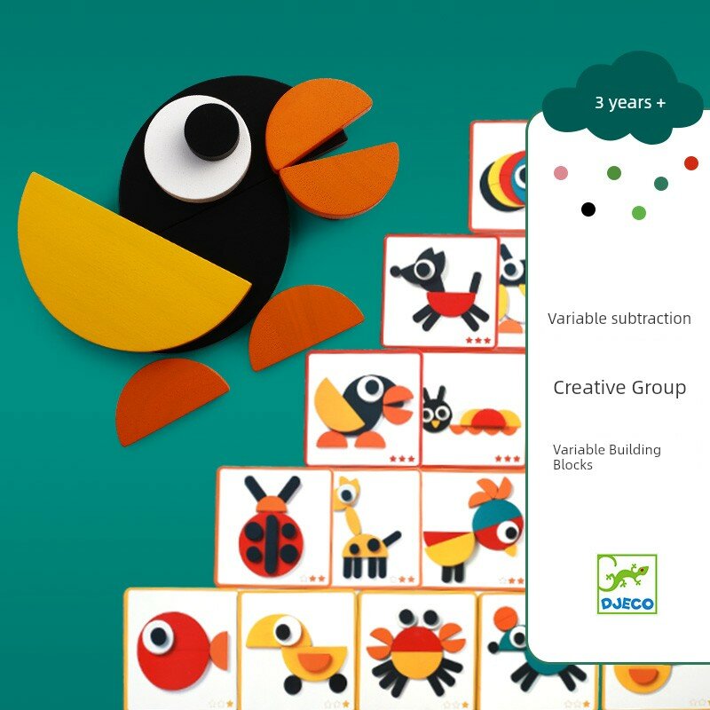 DJECO Изменяющиеся Глаза Деревянная Пазл-Игрушка для Детей 2-3 Лет, Образовательный Набор По Монтессори